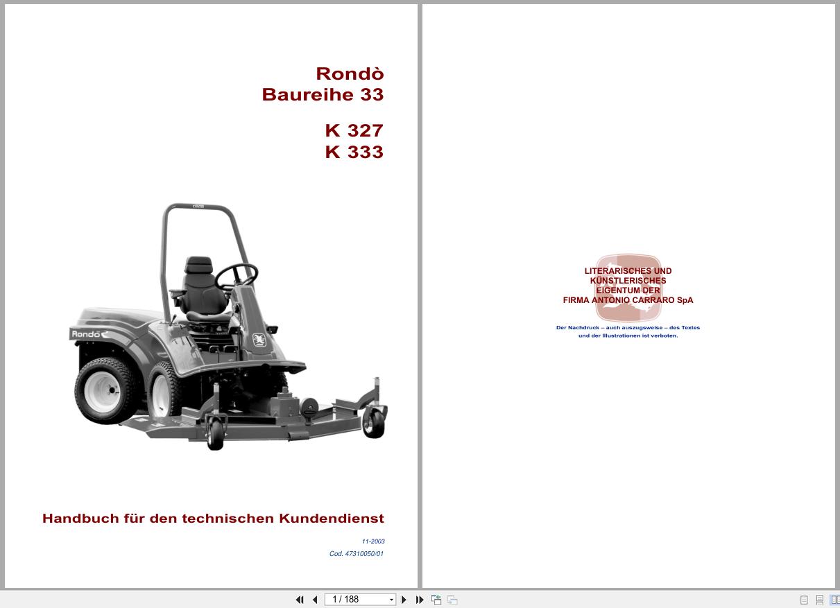 Antonio Carraro Series 33 K327 K333 Workshop Manual 47310050_01 DE