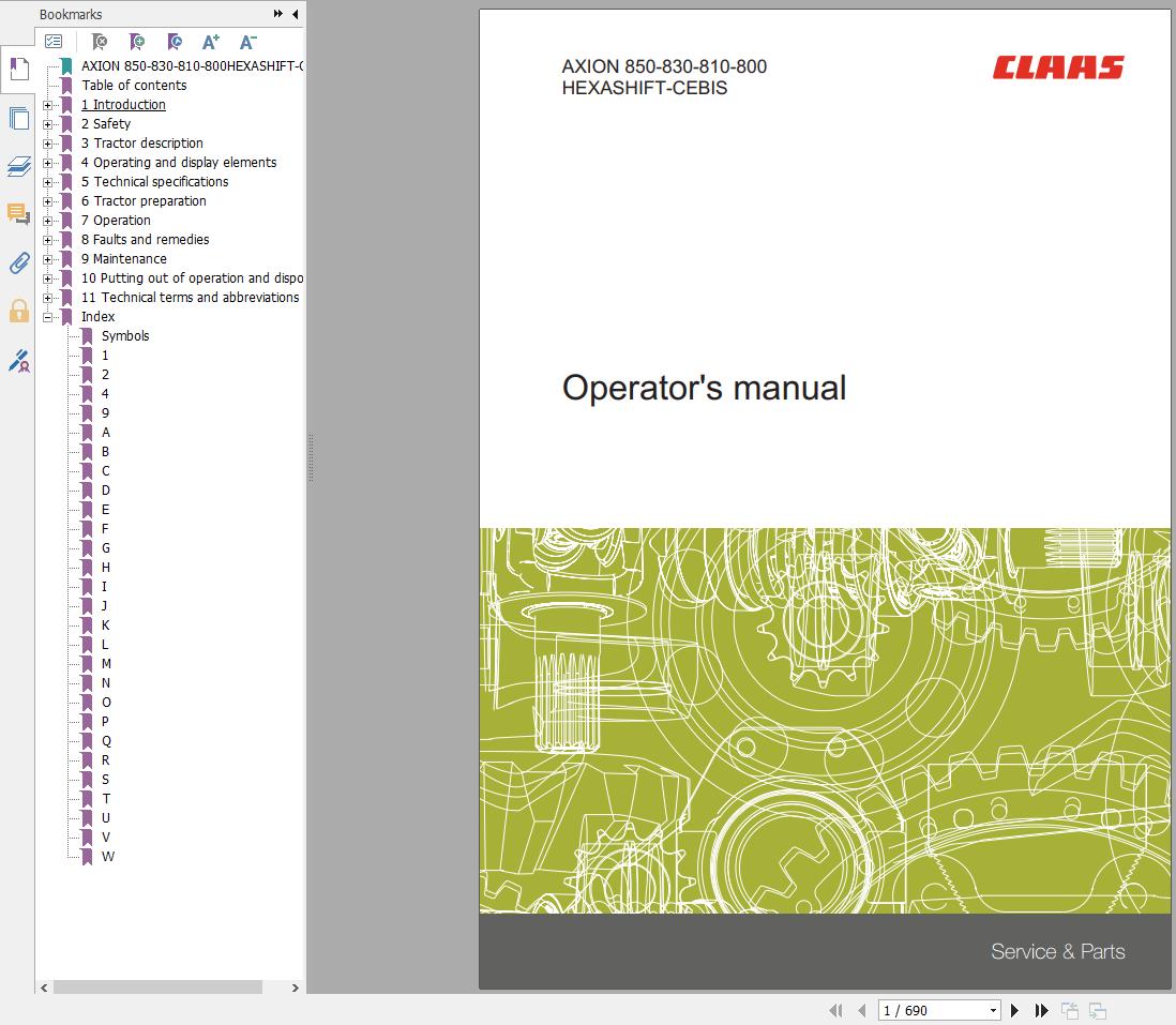 CLAAS AXION 850-800 HEXA Stage V A50 Operators Assembly Technical ...