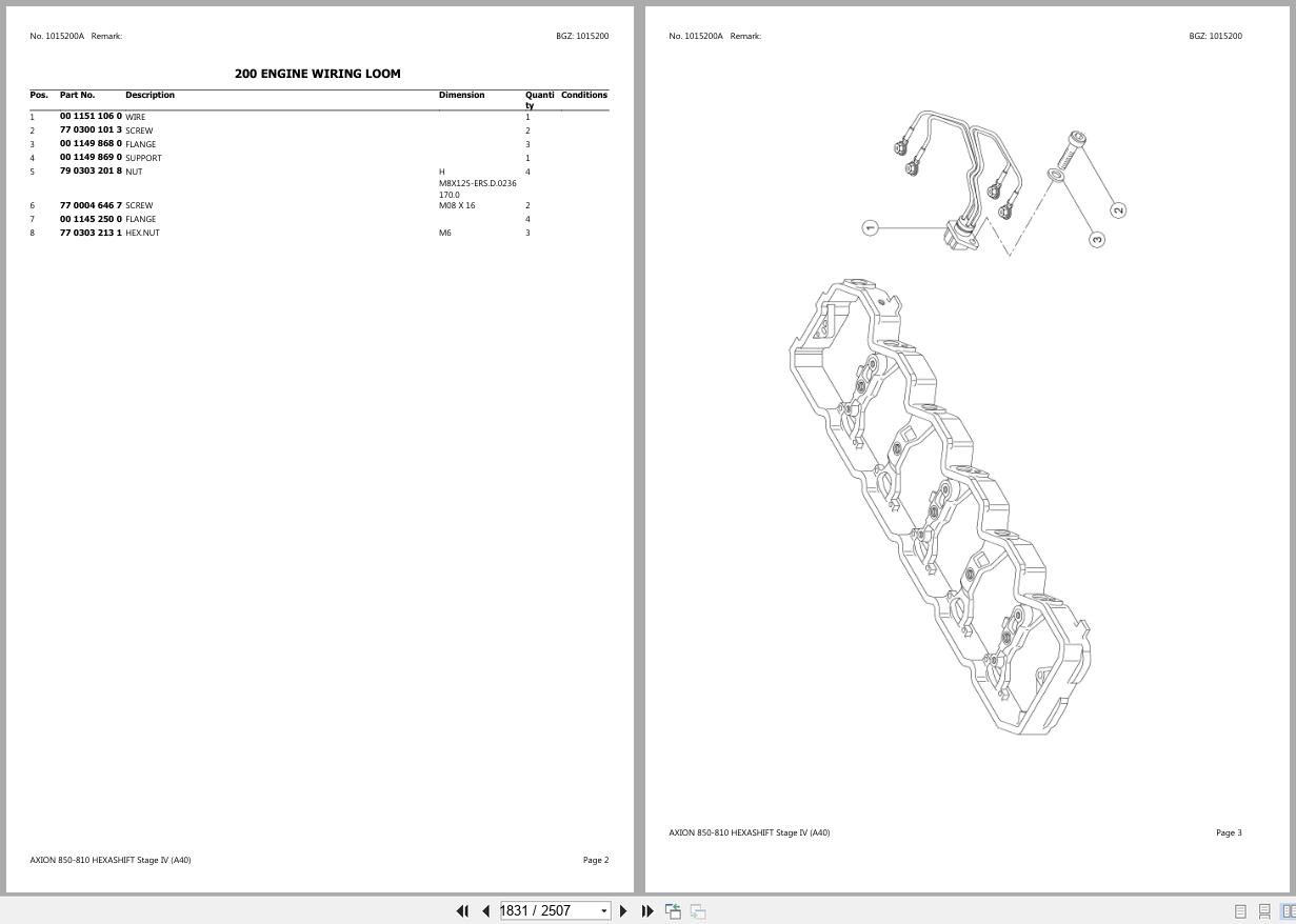 CLAAS AXION 850-810 HEXASHIFT Stage IV A4000001-A4099999 Parts Catalog