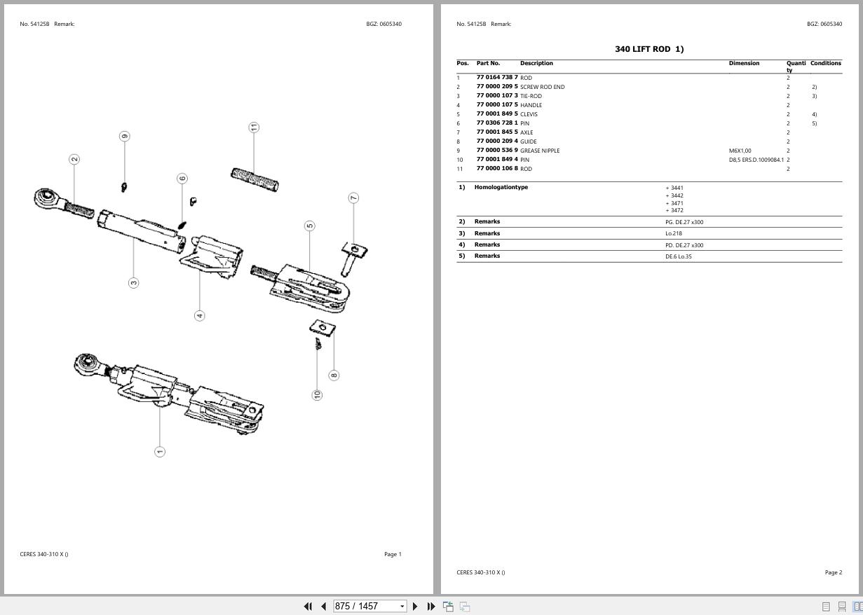 CLAAS CERES 340-310 X CT72F2887-CT72F4906 Parts Catalog