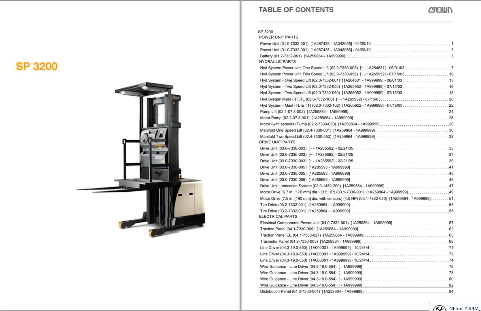 Crown SP 3200 Parts and Service Manual