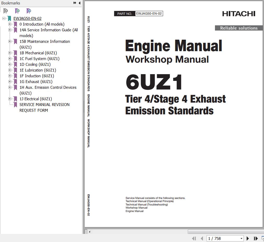 Hitachi Isuzu 6UZ1 Tier 4 Stage 4 Exhaust Emission Standards Workshop ...