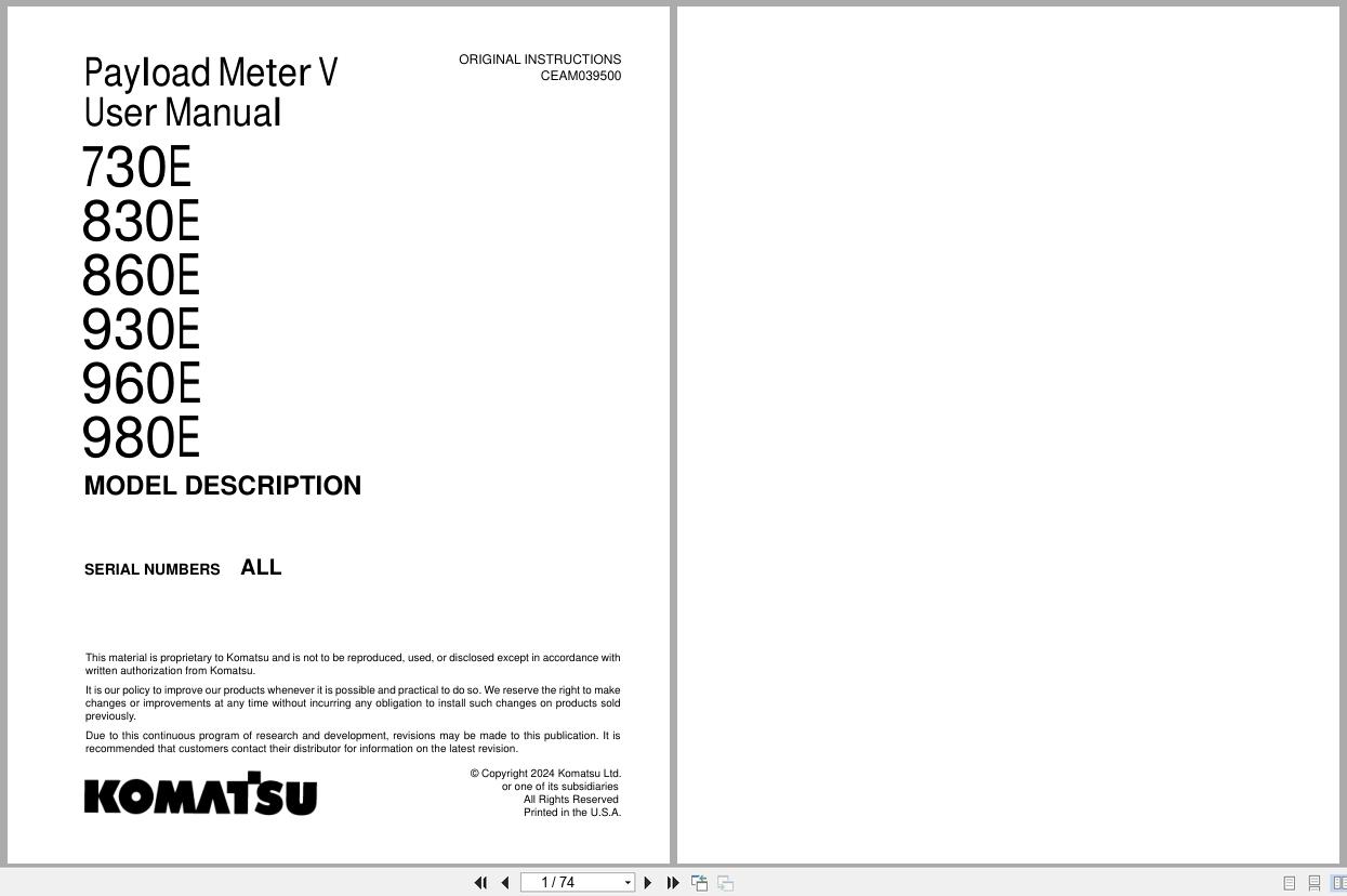 Komatsu Payload Meter V 730E to 980E User Manual CEAM039500