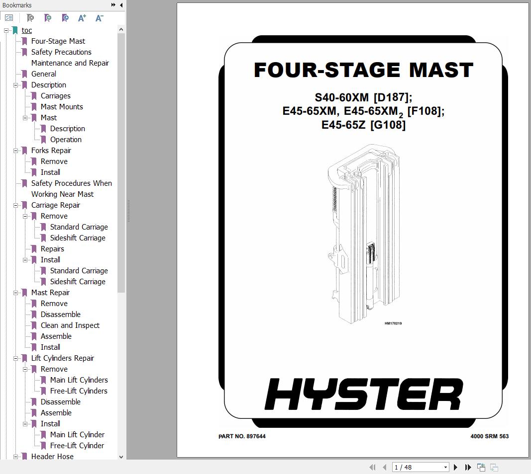 Hyster S60XM Parts Catalog Service Manual and Diagrams