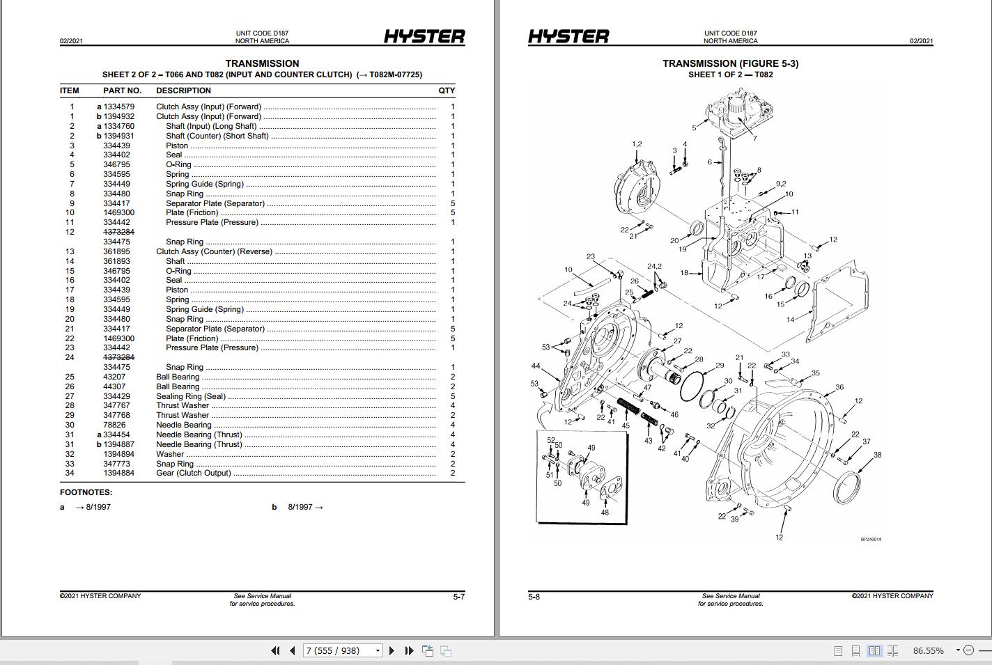 Hyster S60XM Parts Catalog Service Manual and Diagrams