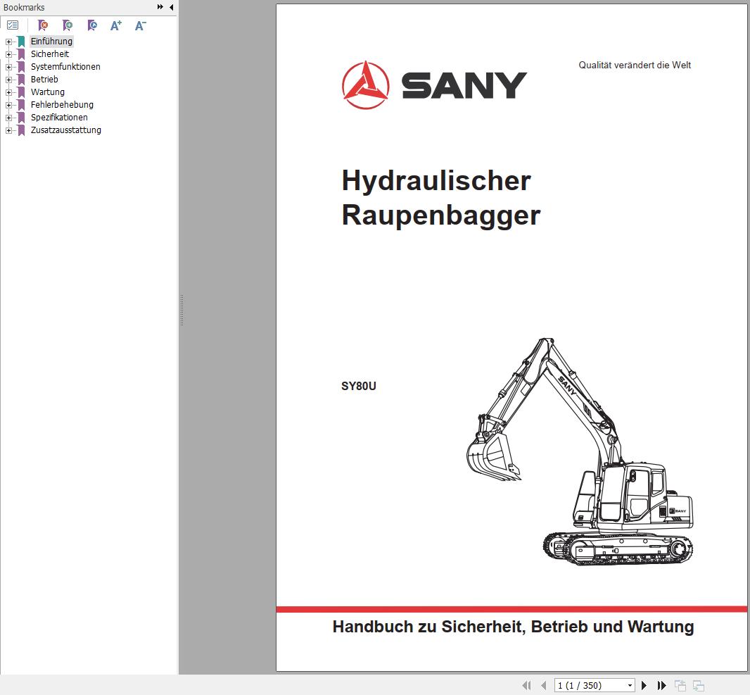 Sany SY80U Operation and Maintenance Manual 502141