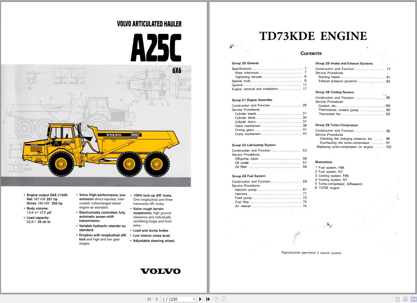 Volvo A25C Engine TD73KDE Dump Truck Service Repair Manual