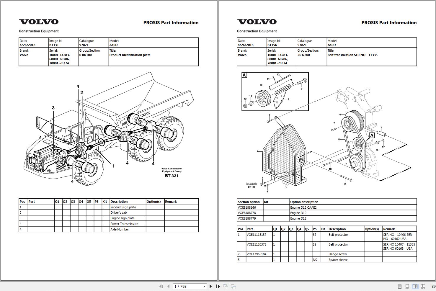 Volvo A40D Dump Truck Parts Catalog